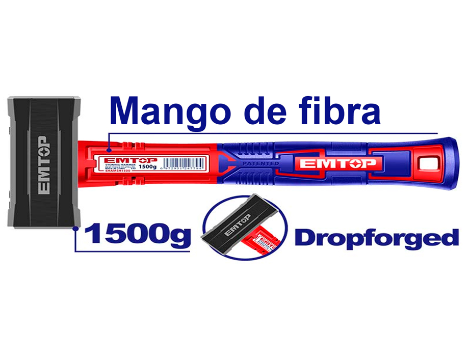 MARTILLO DE OBRA - MAZA 1500g EMTOP (MANGO EN FIBRA - FORJADO ...